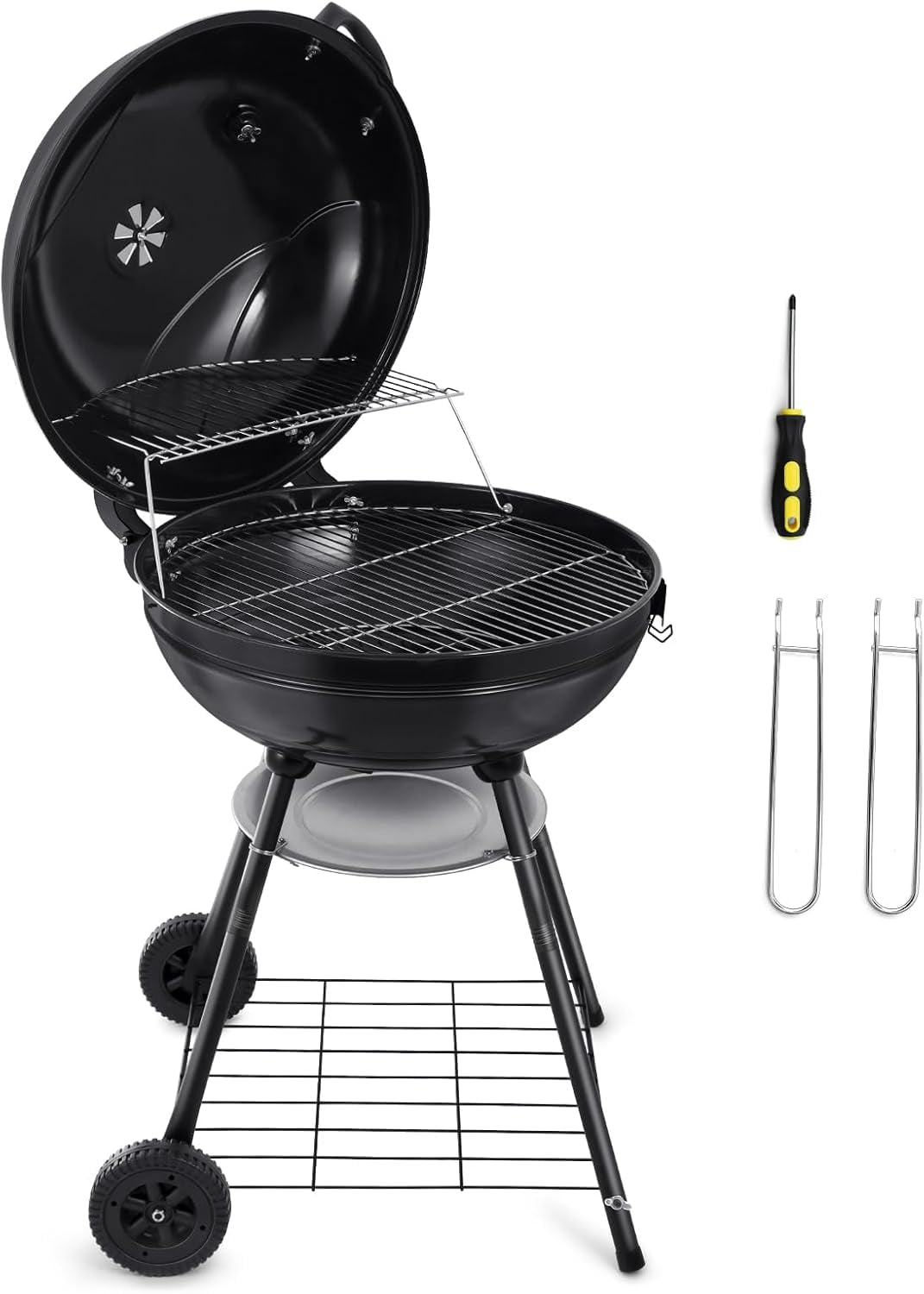 22 Inch Charcoal Grill, 2 Layer Grilling Racks Heavy Duty Kettle ...
