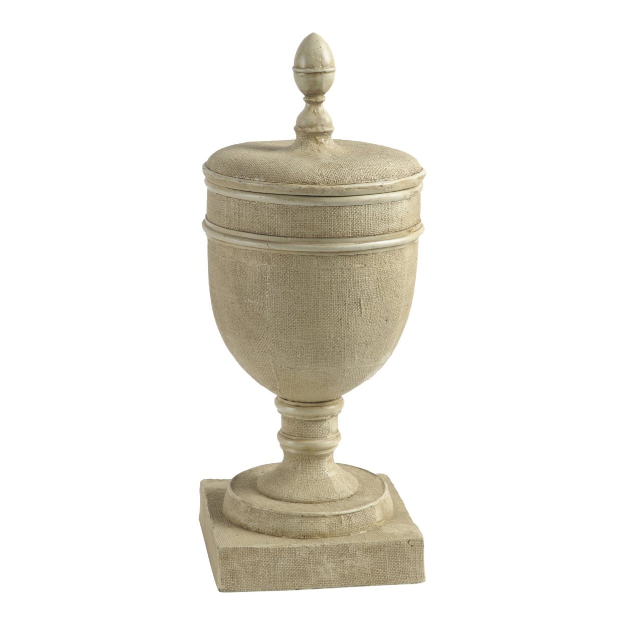 22 Inch Classic Lidded Vase with Turned Finial Cup Design, Whitewashed ...