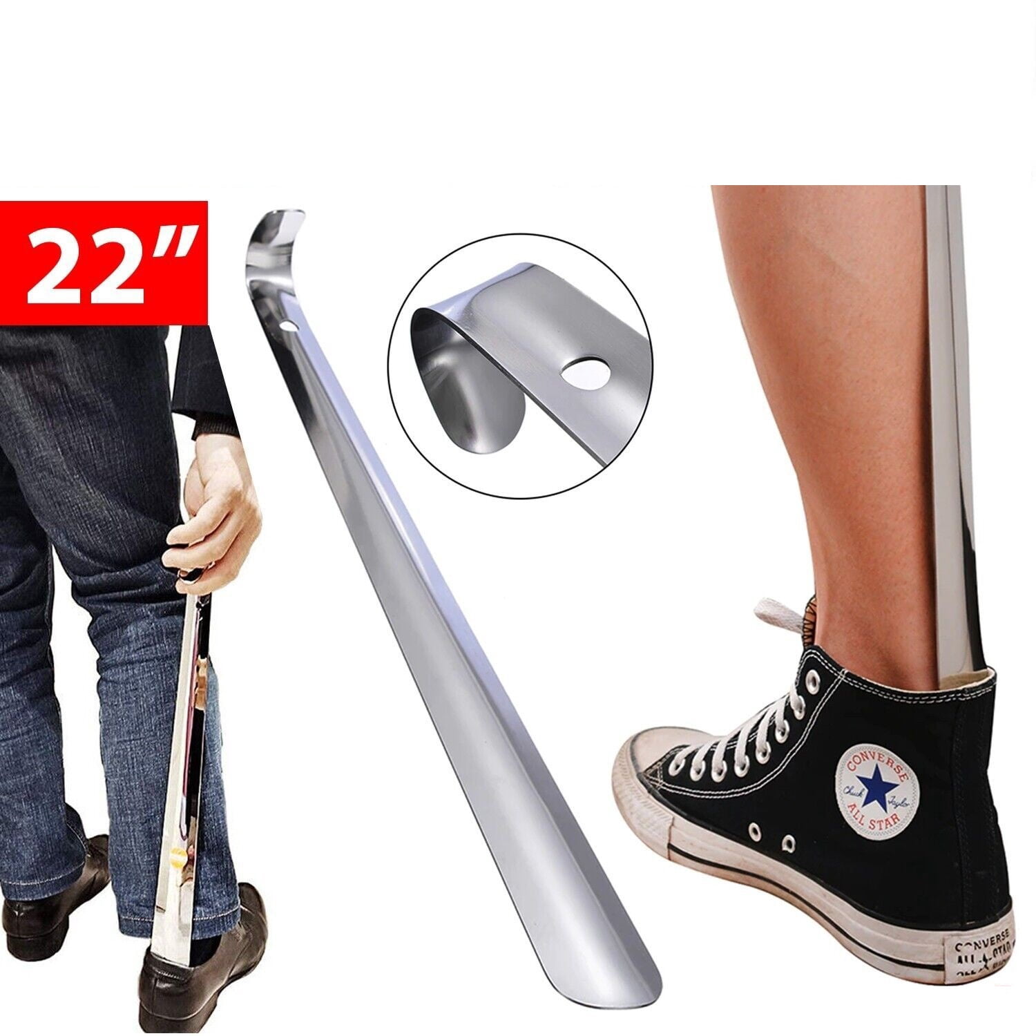22-Inch Extra Long Shoe Horn, Heavy Duty Stainless Steel, Long Handle ...