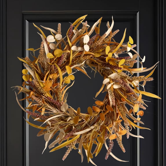 22 Inch Fall Flower Wreath for Front Door, Autumn Yellow Orange ...