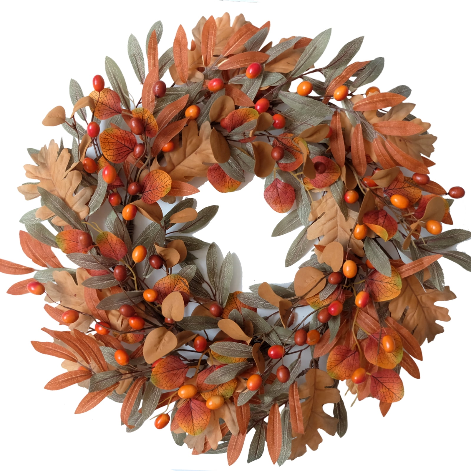 20-inch Fall Wreath Orange Maple Leaf Berries Front Door Wreath ...