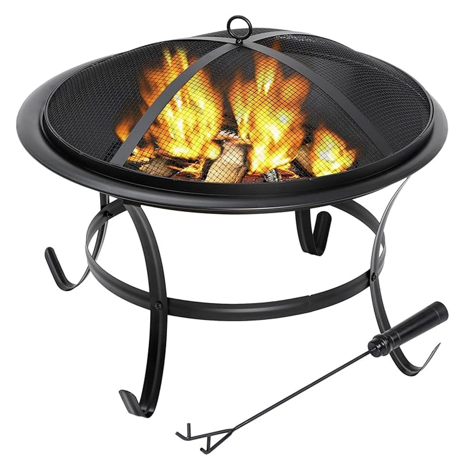 22 Inch Fire Pit Wood Burning Grill - Outdoor Steel Firepit Bowl with ...