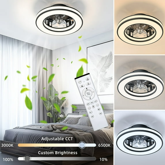 22-Inch Flush Mount Ceiling Fan with Lights & Remote | DC Motor | 6 ...
