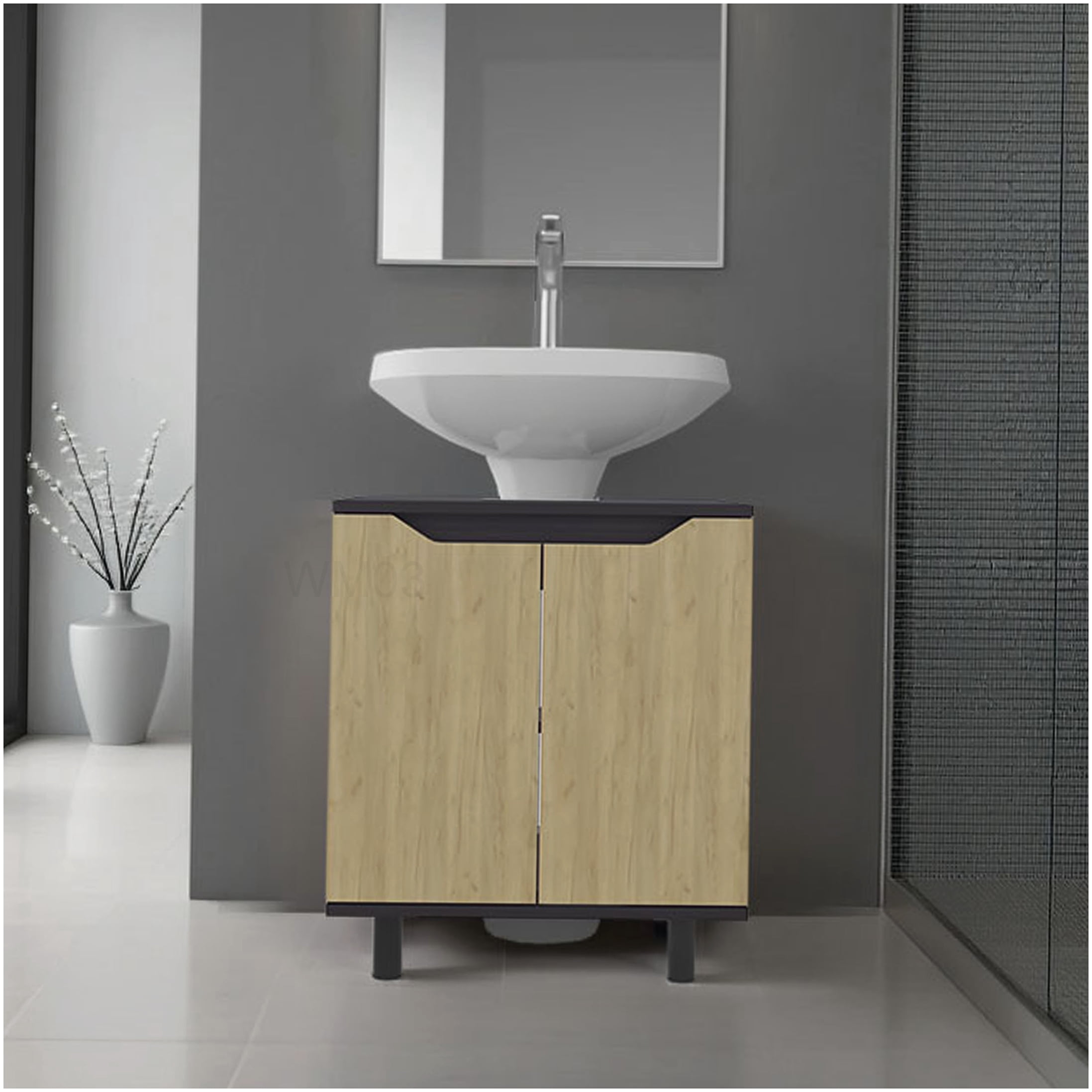 22 Inch Freestanding Bathroom Storage Cabinet with 2 Doors, Open Base ...