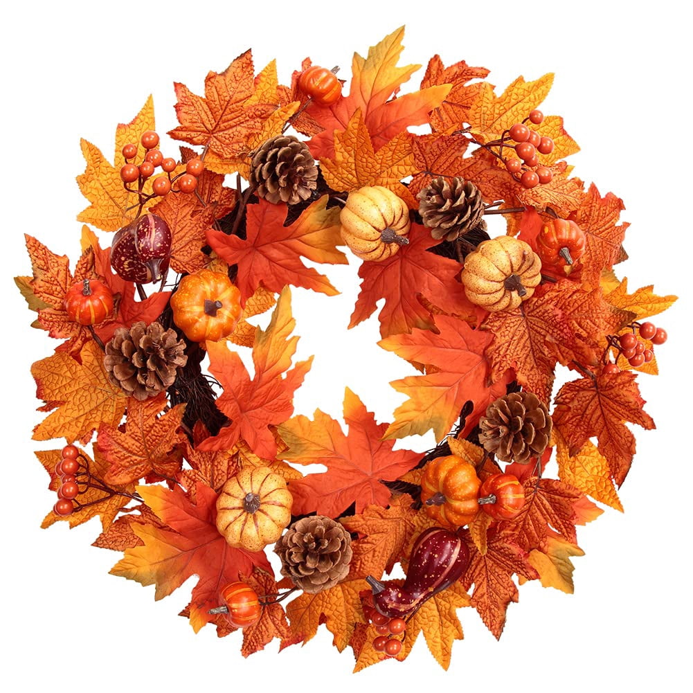 22 Inch Front Door Kim Cheong Fall Wreath-Pine Cone Pumpkin Maple Leaf ...