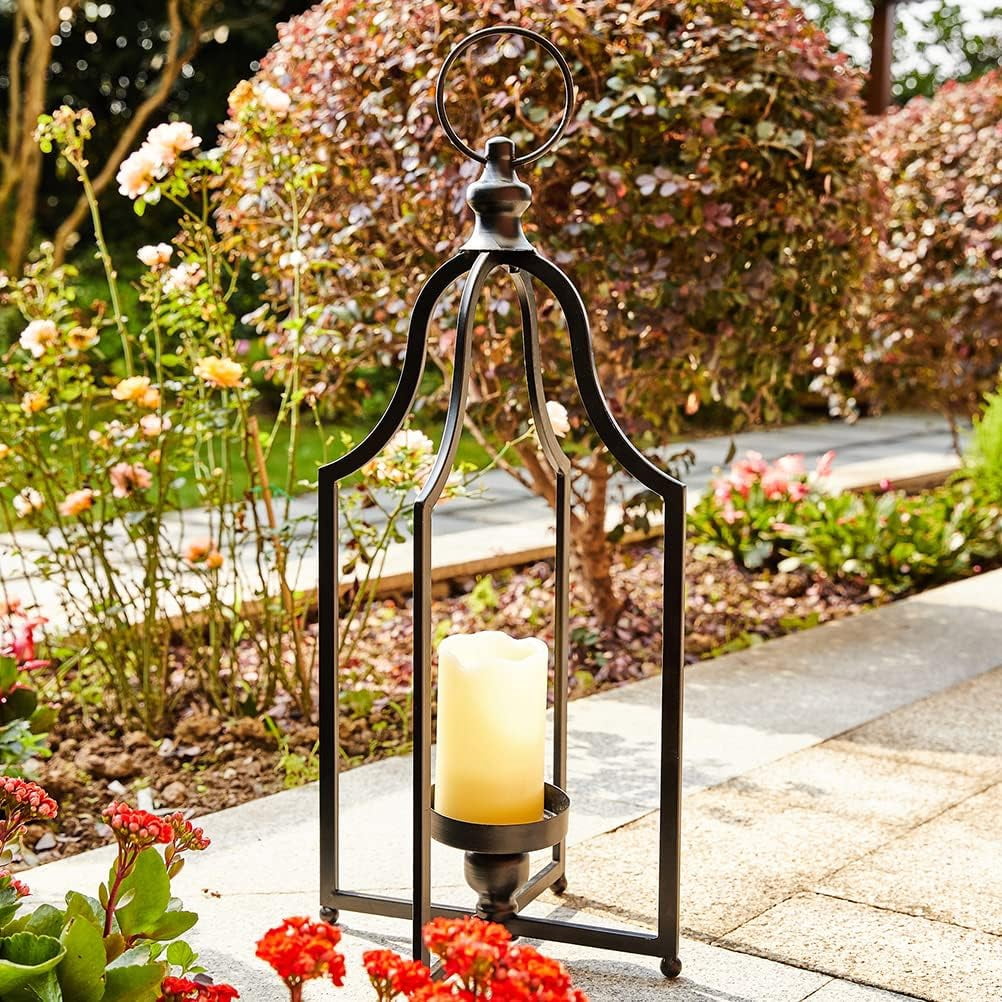 22 Inch H Modern Farmhouse Black Metal Lantern Decorative Hanging ...