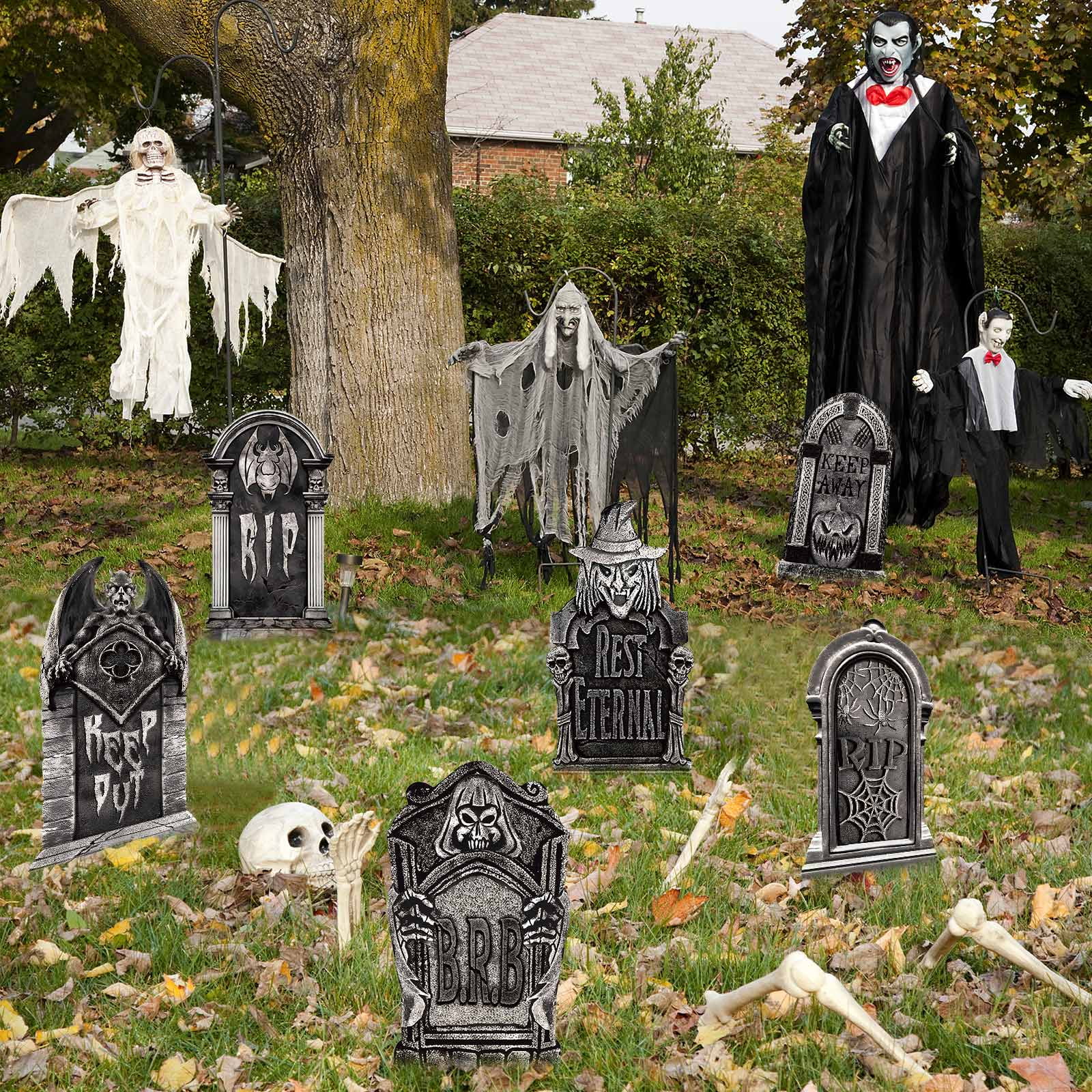22 Inch Halloween Tombstones Yard Sign with Metal Stakes, 6Pcs Large ...