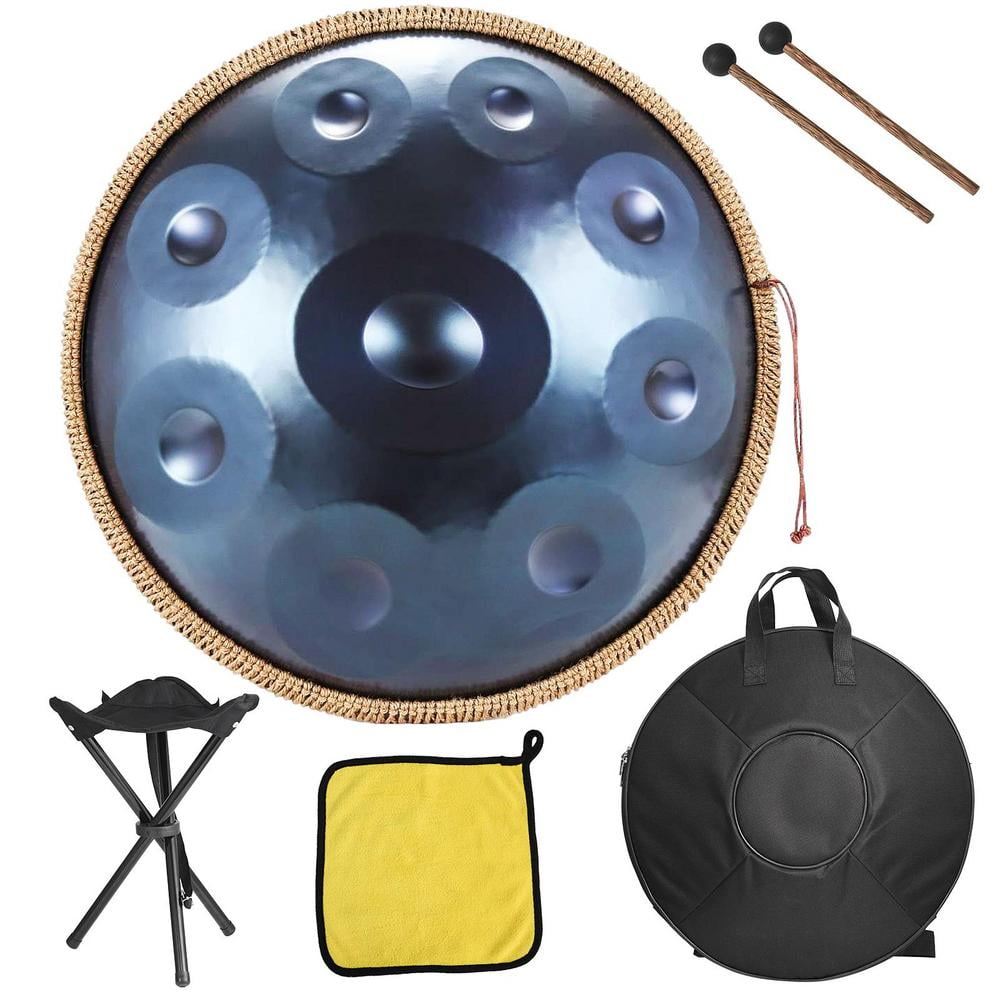 22 Inch Handpan Drum in D Minor - Dark Blue Steel Pan for Meditation ...