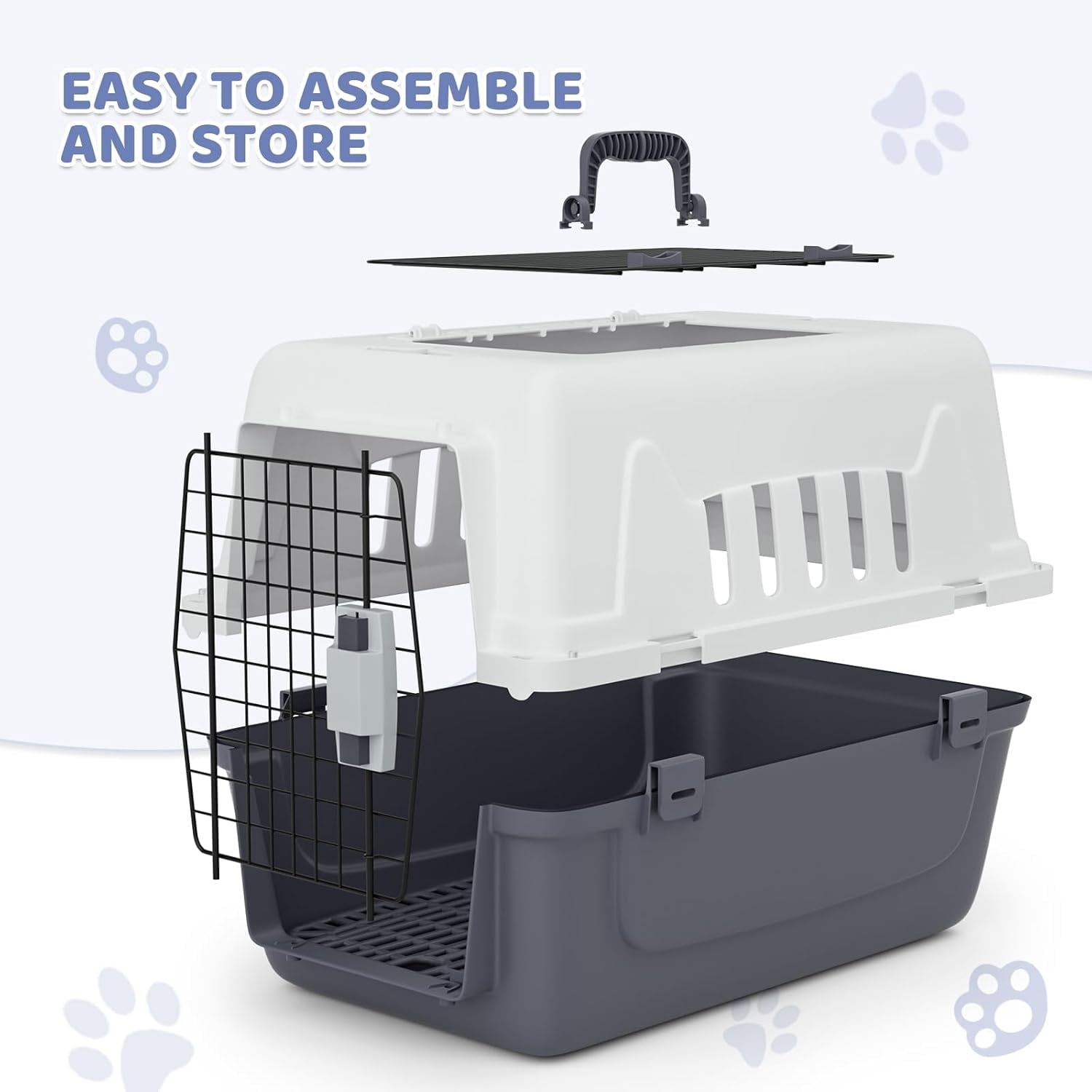 22 Inch Hard-Sided Plastic Dog Carrier, 2-Door Top-Loading Kennel for ...
