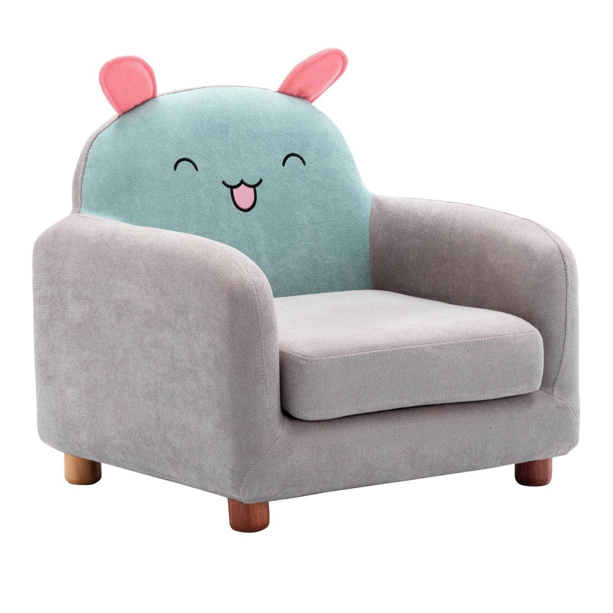 22 Inch Kids Chair, Gray Vegan Leather, Padded Seating, Rabbit Design ...
