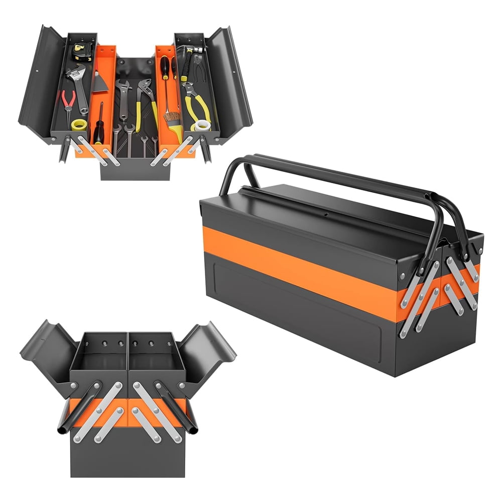22-Inch Metal Tool Box, 3-Layer 5-Tray Portable Folding Tool Chest ...