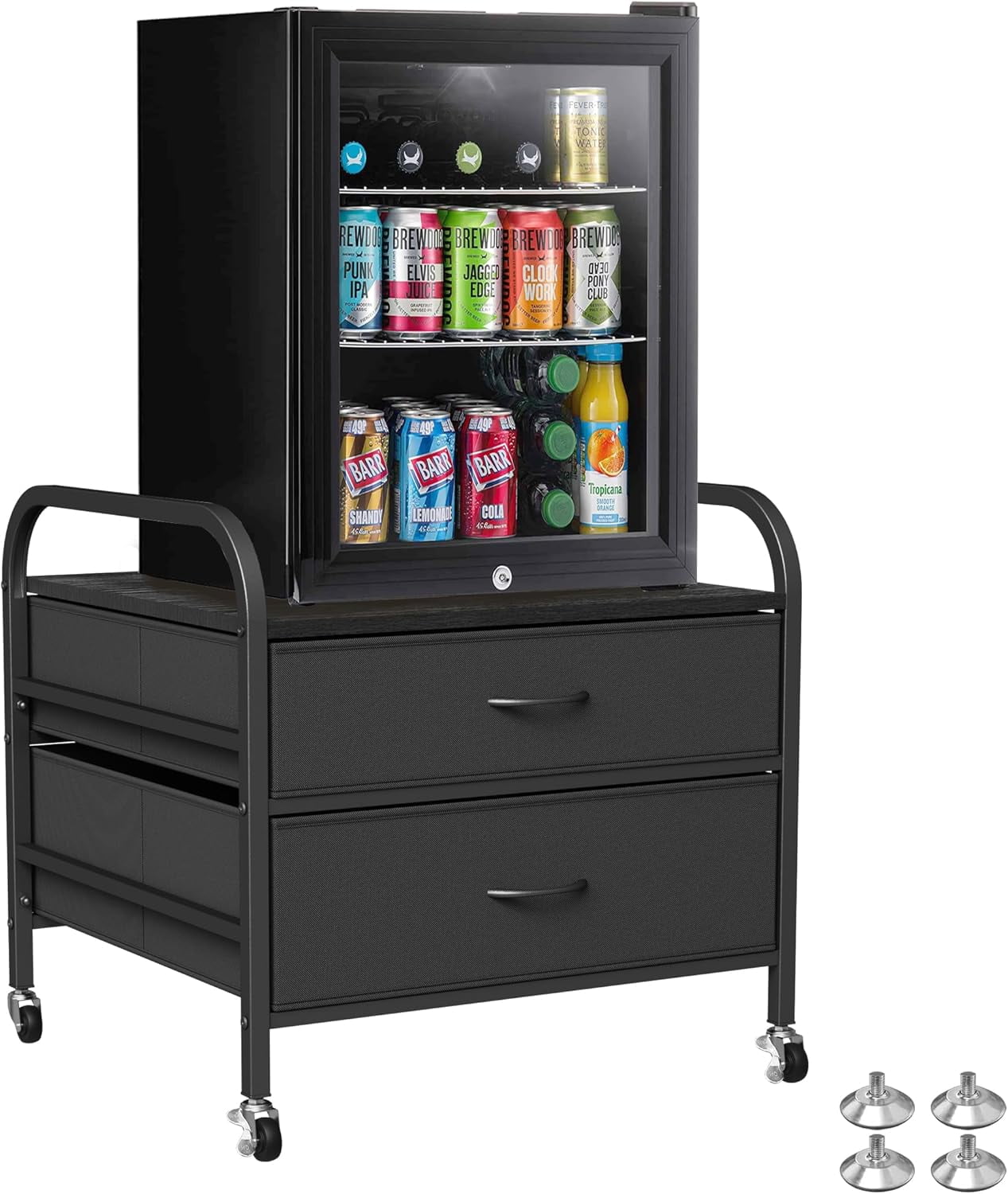 22 Inch Mini Fridge Stand with Storage, 2 Drawer Rolling Cart with ...