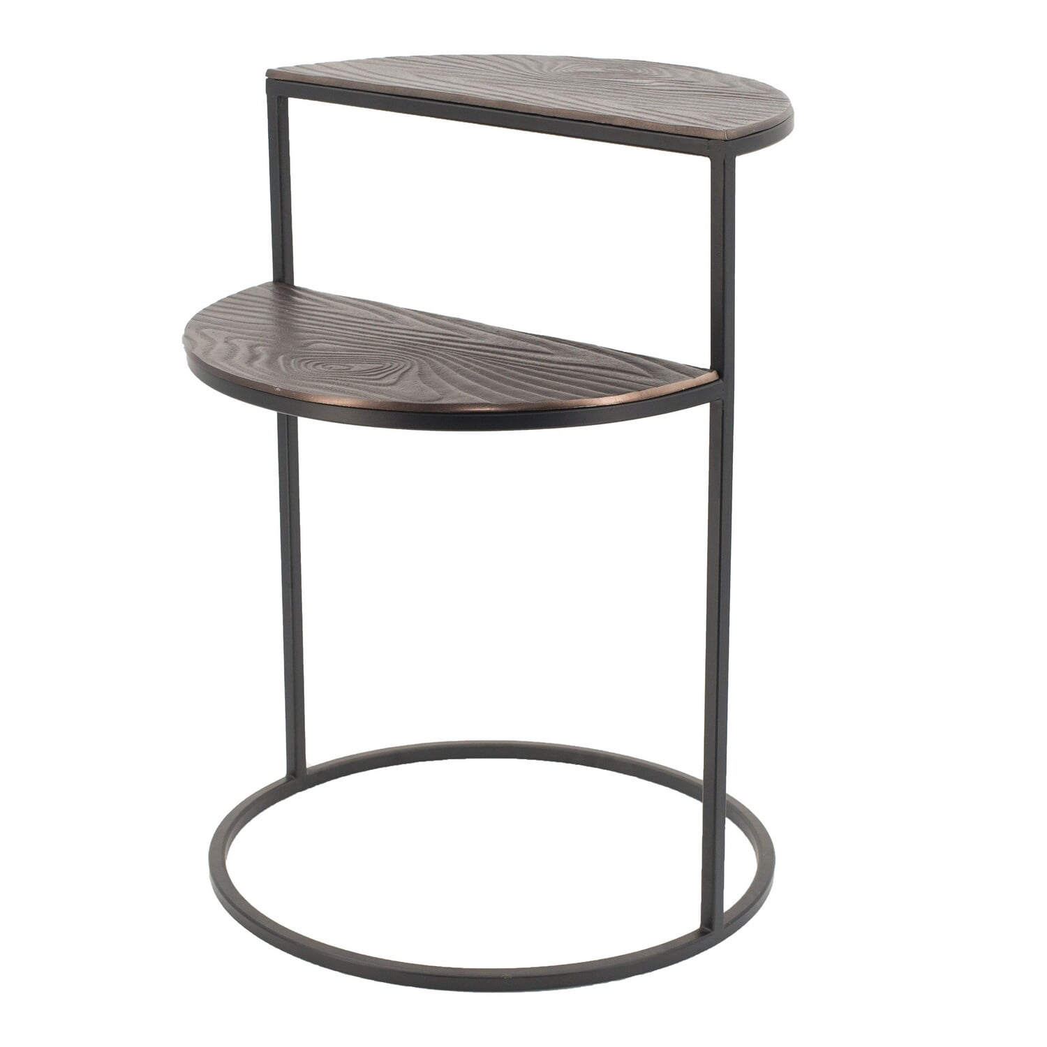 22 Inch Modern Metal Round Accent Table, 2 Half Circle Shelves, Wood ...