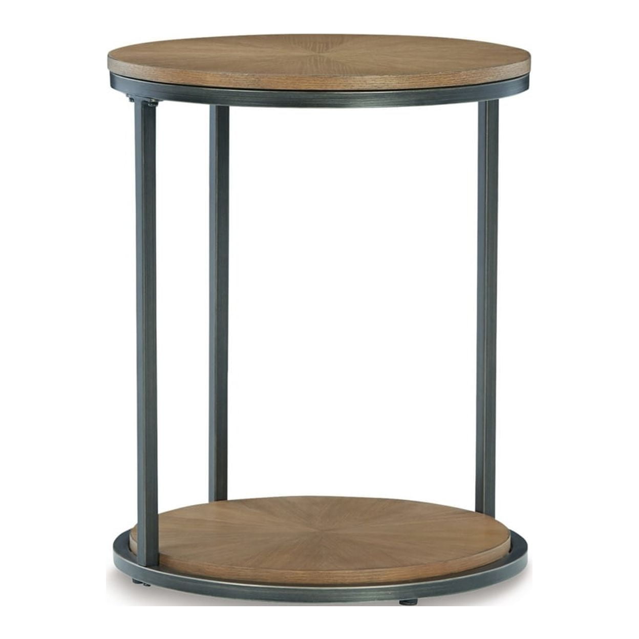 22 Inch Modern Side End Table Round Wood Top Black Metal Frame Brown ...