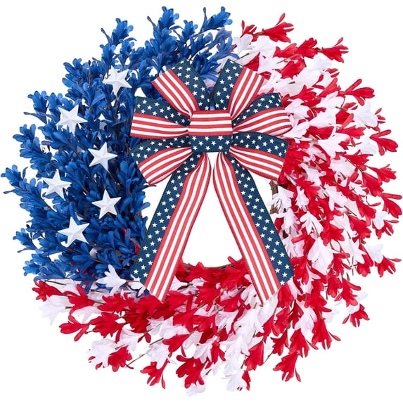22 Inch Patriotic Wreath for Front Door - Red White Blue 4th of July ...