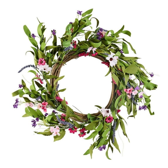 22 Inch Pink Green Daisy Wreath - Artificial Floral Wreath for Front ...
