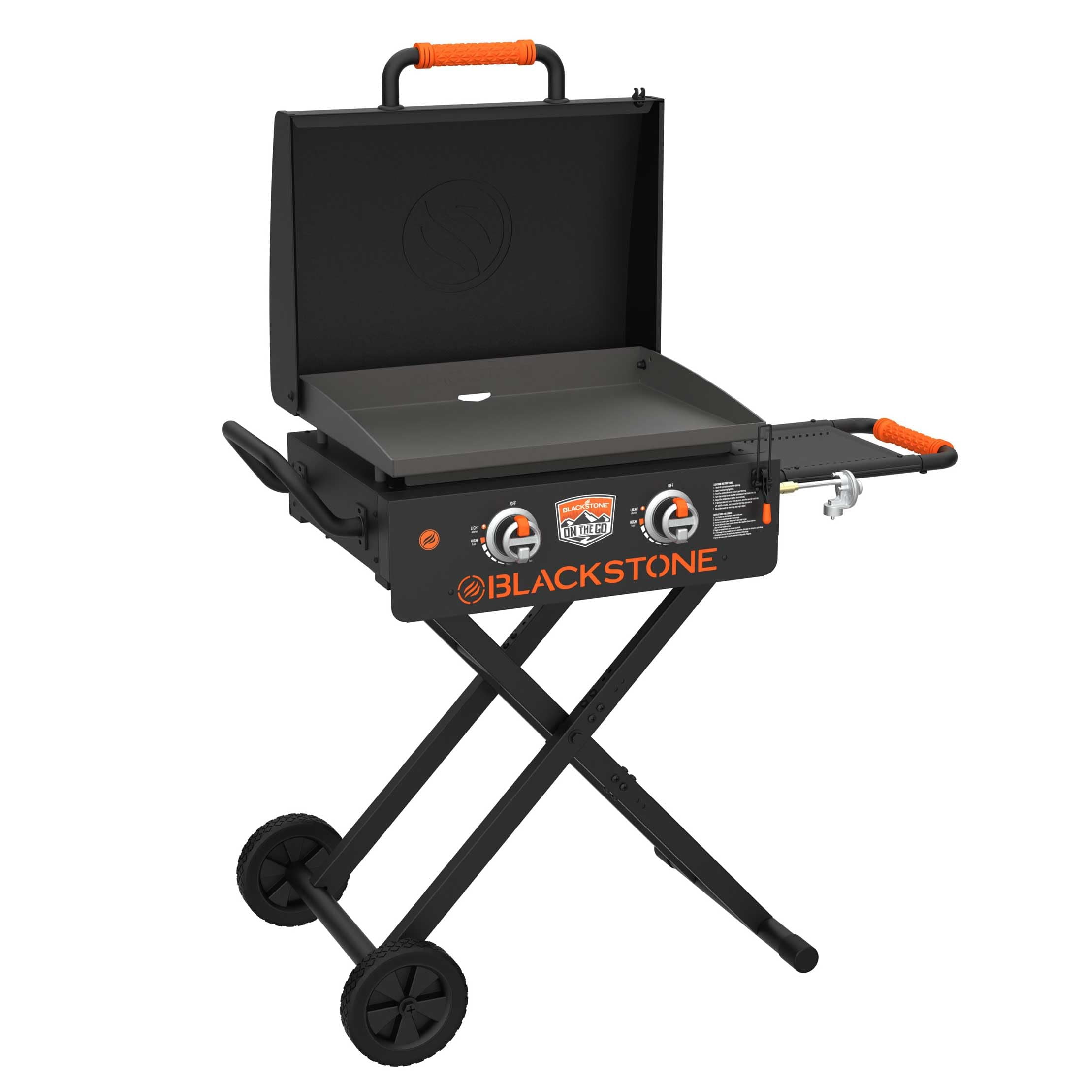 22 Inch Portable Scissor Leg Gas Griddle with Two Burners Hood Wheels ...