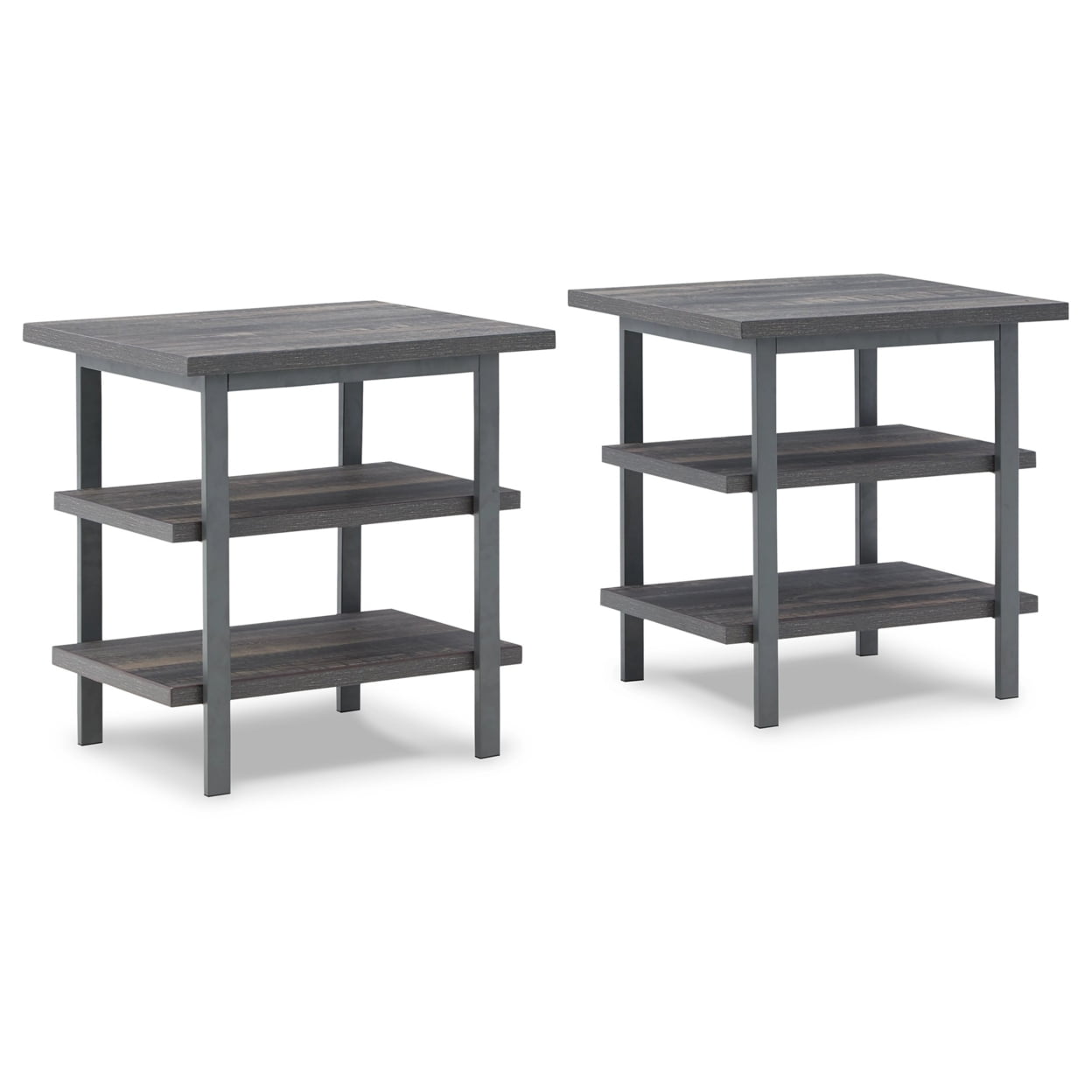 22 Inch Rectangular Side End Table, Set of 2, Rich Brown Wood, Metal ...