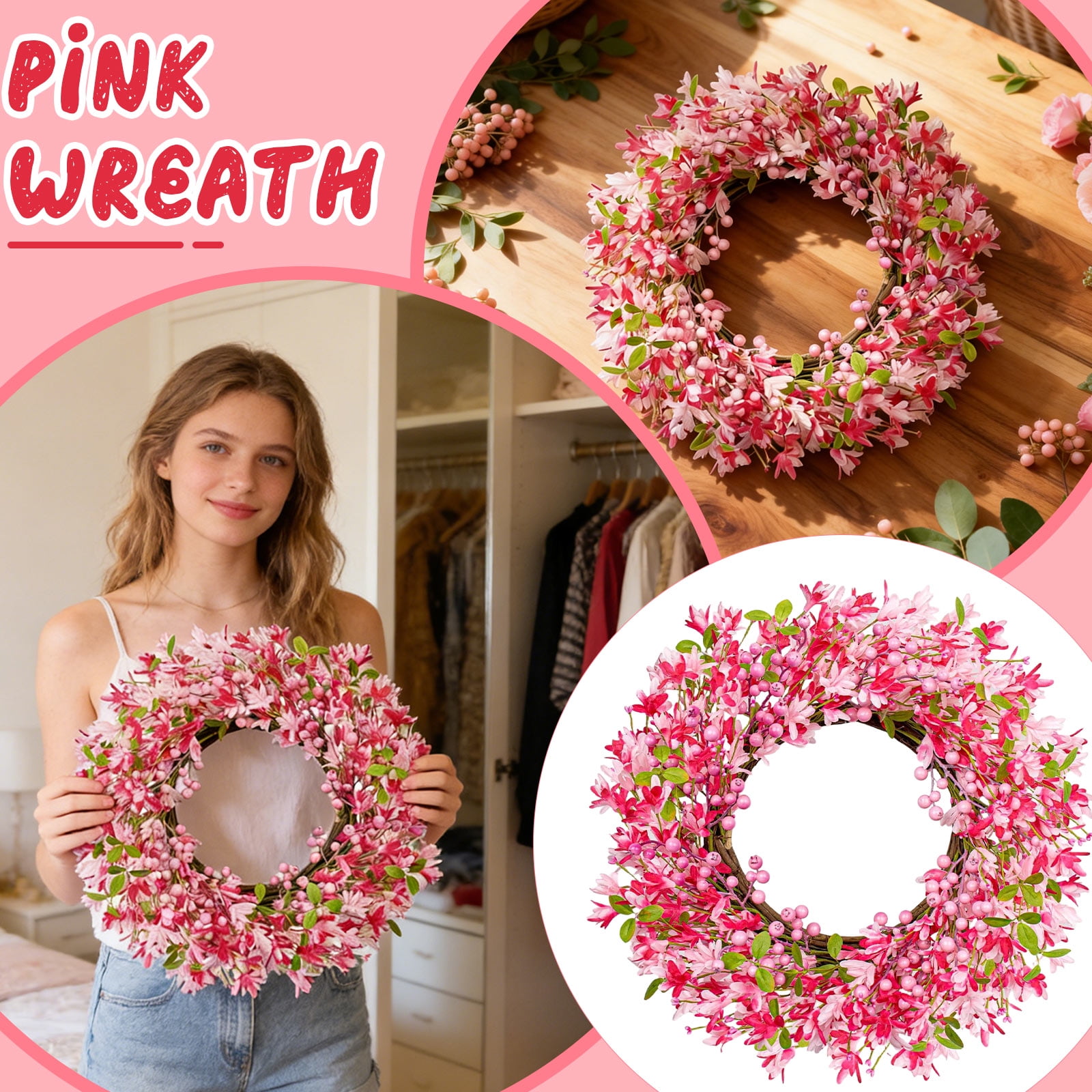 22-Inch Red Valentine's Day Wreath for Front Door Decor, Artificial ...