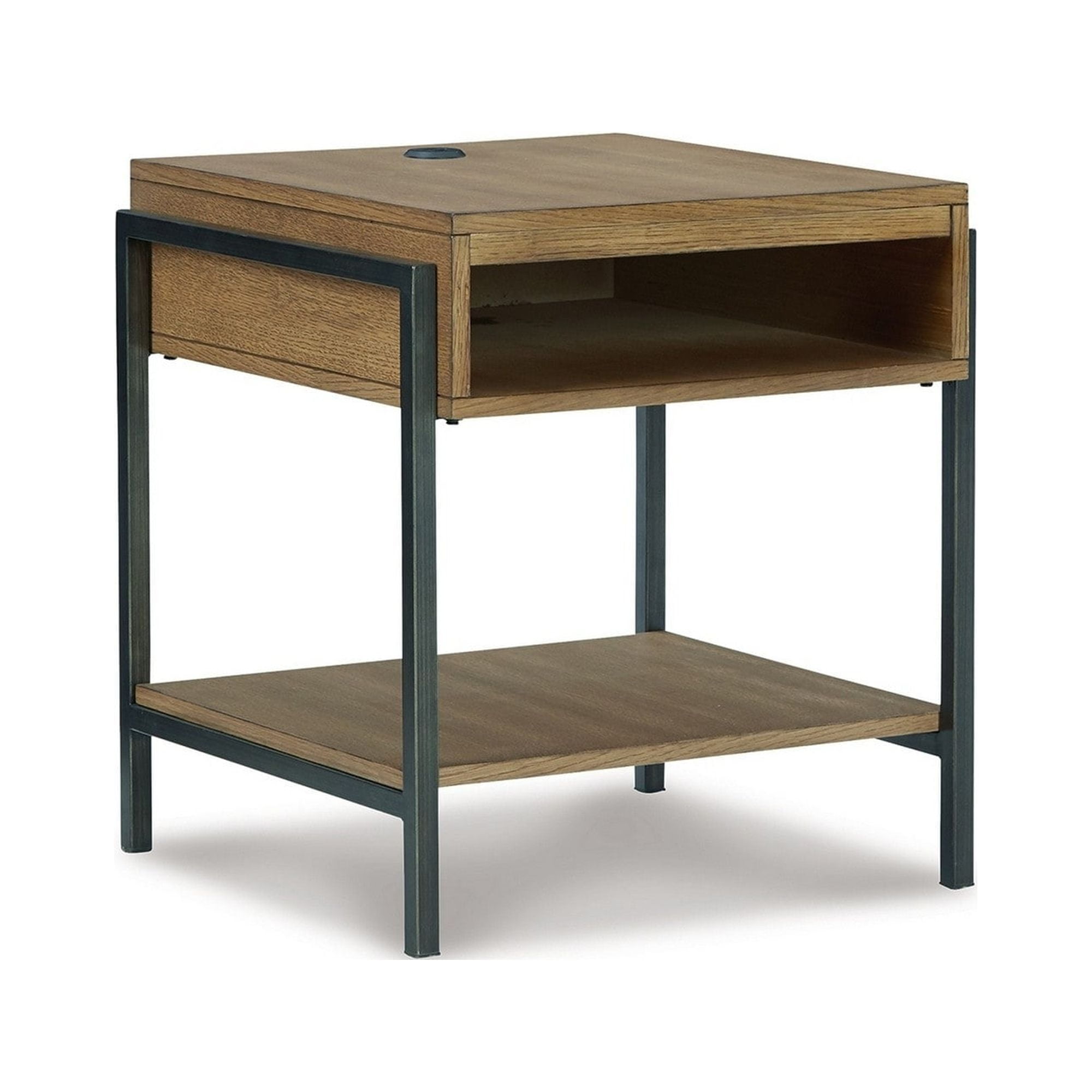 22 Inch Side End Table, Open Cubby, USB Port and Cord, Rustic Brown ...