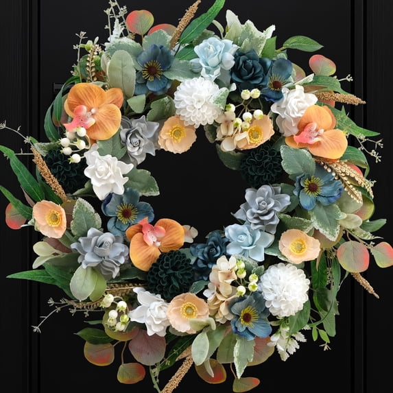 22 Inch Spring/Summer Floral Wreaths for Front Door,Artificial Wreath ...