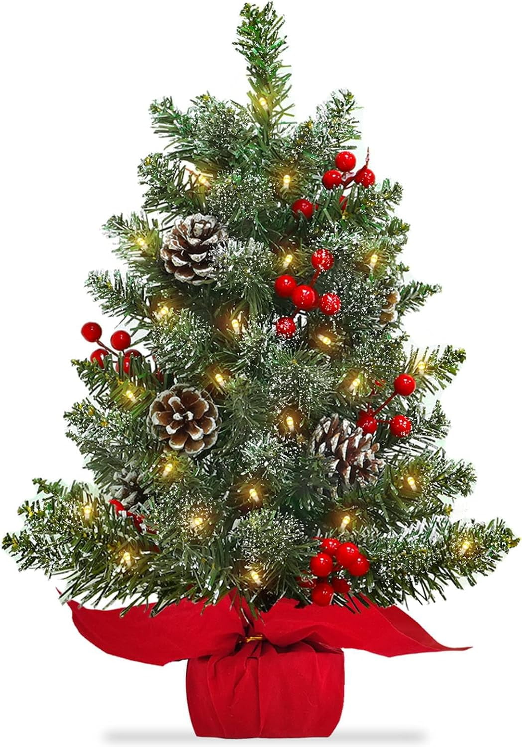 22 Inch Tabletop Christmas Tree with Lights Timer, Snowy Artificial ...
