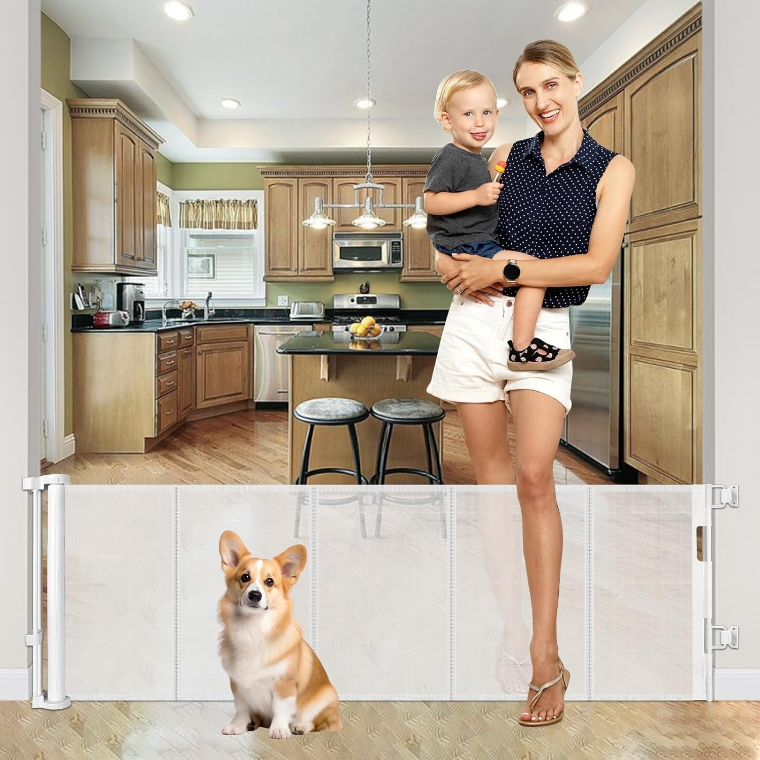 22 Inch Tall Retractable Baby Gates for Dogs, Easy Step Over Pet Gate ...