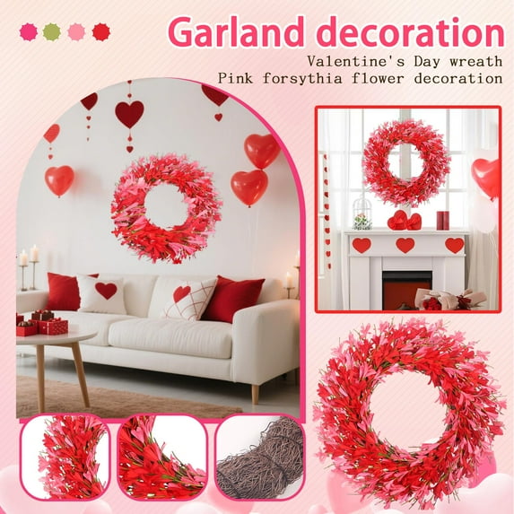 22 Inch Valentine's Day Wreath With Realistic Forsythia Heart-Shaped ...