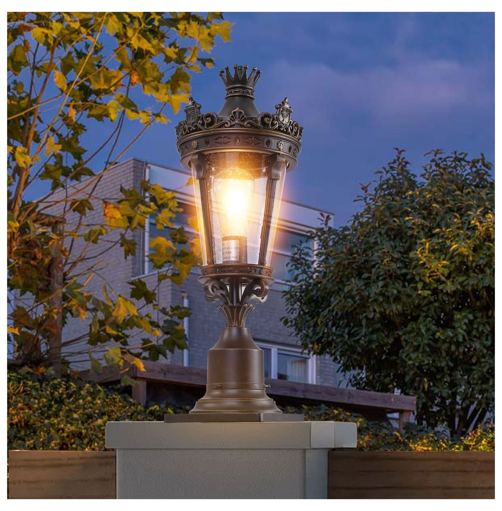 22 Inch Vintage Crown Outdoor Post Lantern, Waterproof Decorative Lamp ...