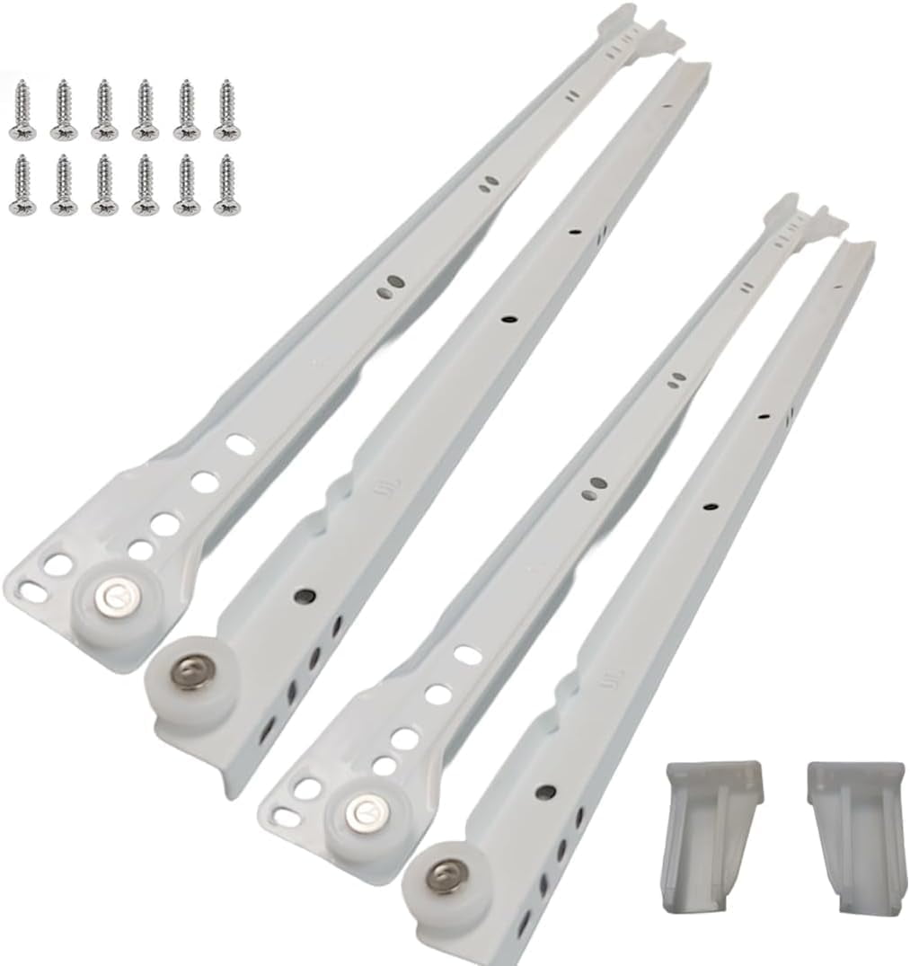 22 Inch White Euro Slides Pack of 8 Self Closing, Double Stopper ...