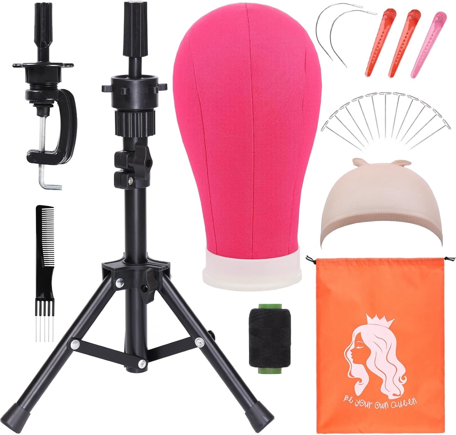 22 Inch Wig Stand with Set for Styling Wigs,Canvas Wig with Foldable ...