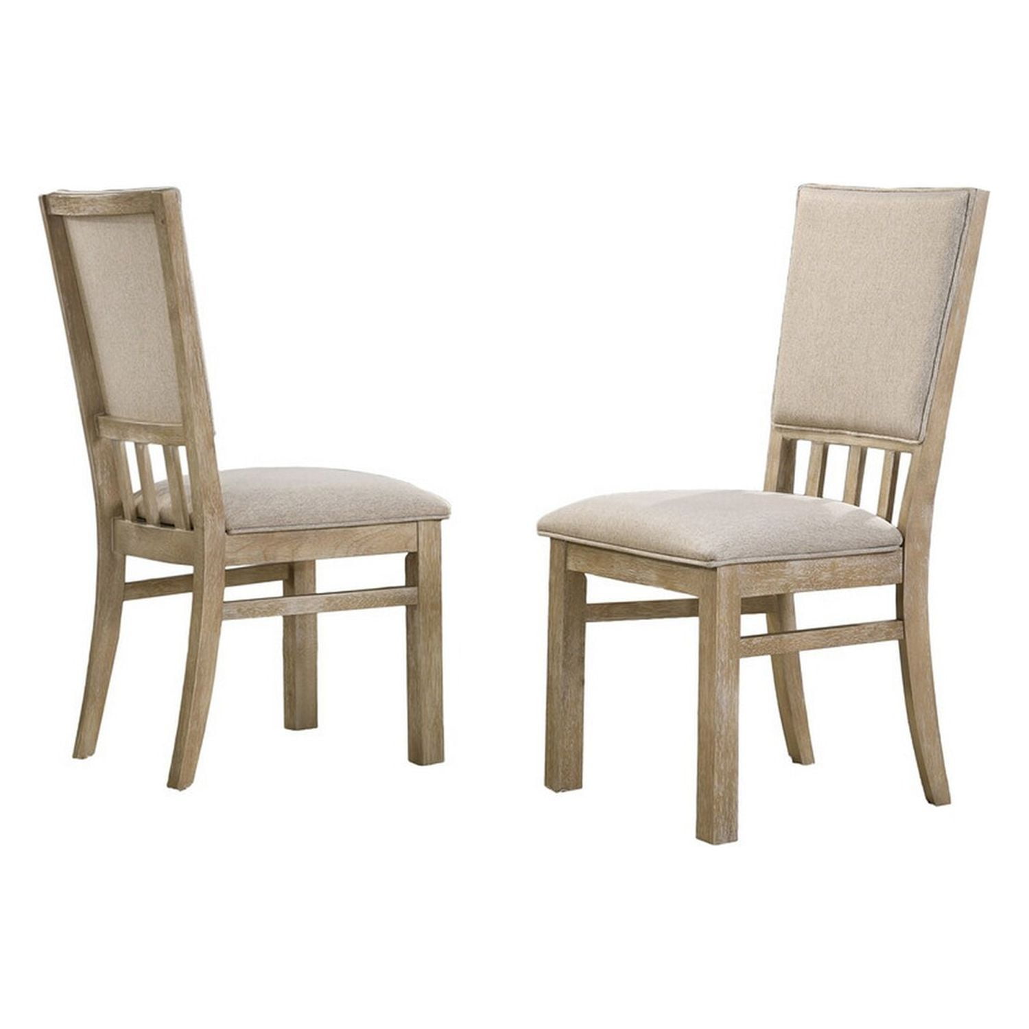 Benjara 22 Inch Wood Dining Chairs Set of 2, Beige Cushioning, Slatted ...