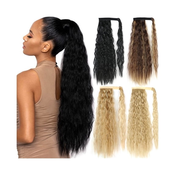 22 Inches Long Corn Wavy Ponytail Hairpiece Synthetic Wrap Around Pony ...