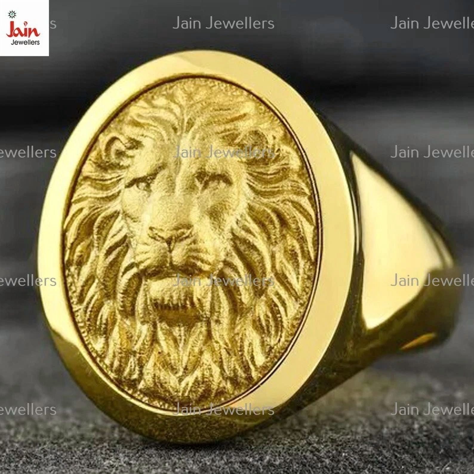 22 Kt Real Solid Gold Luxury African Oval Lion Head Signet Men's Ring ...