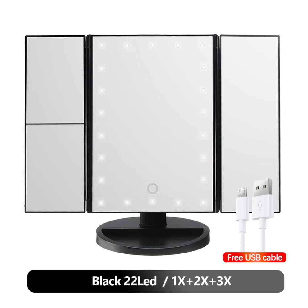 22 LED Light Makeup Mirror 2/3X Magnifying 3 Folding Cosmetic Mirrors ...