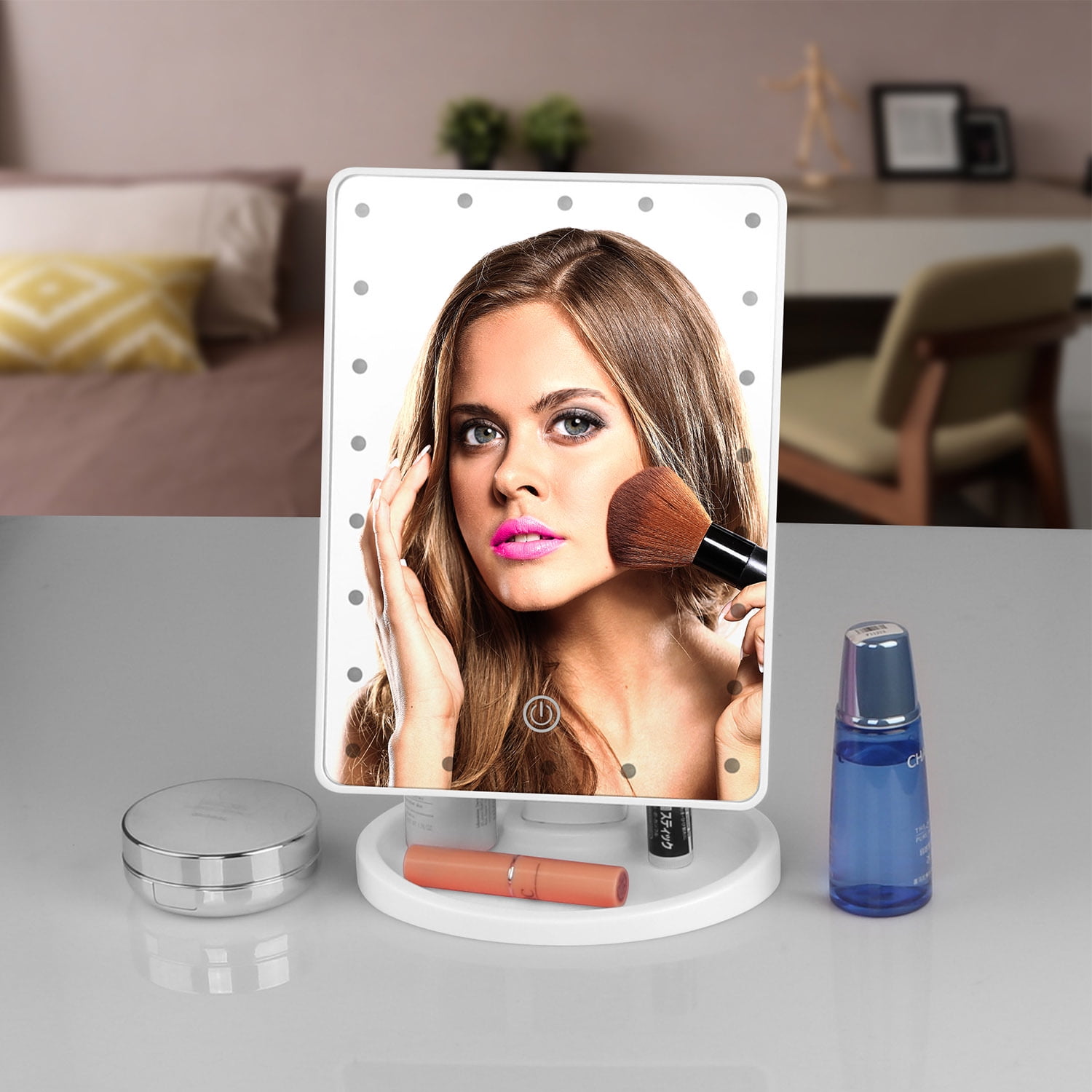 22 LED Lights Rechargeable Cosmetic Mirror 180 Degree Rotation Makeup ...