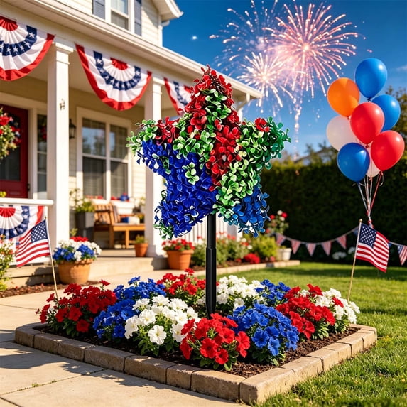 22" Large Artificial Five-Pointed Star Shaped Patriotic Topiary Tree ...