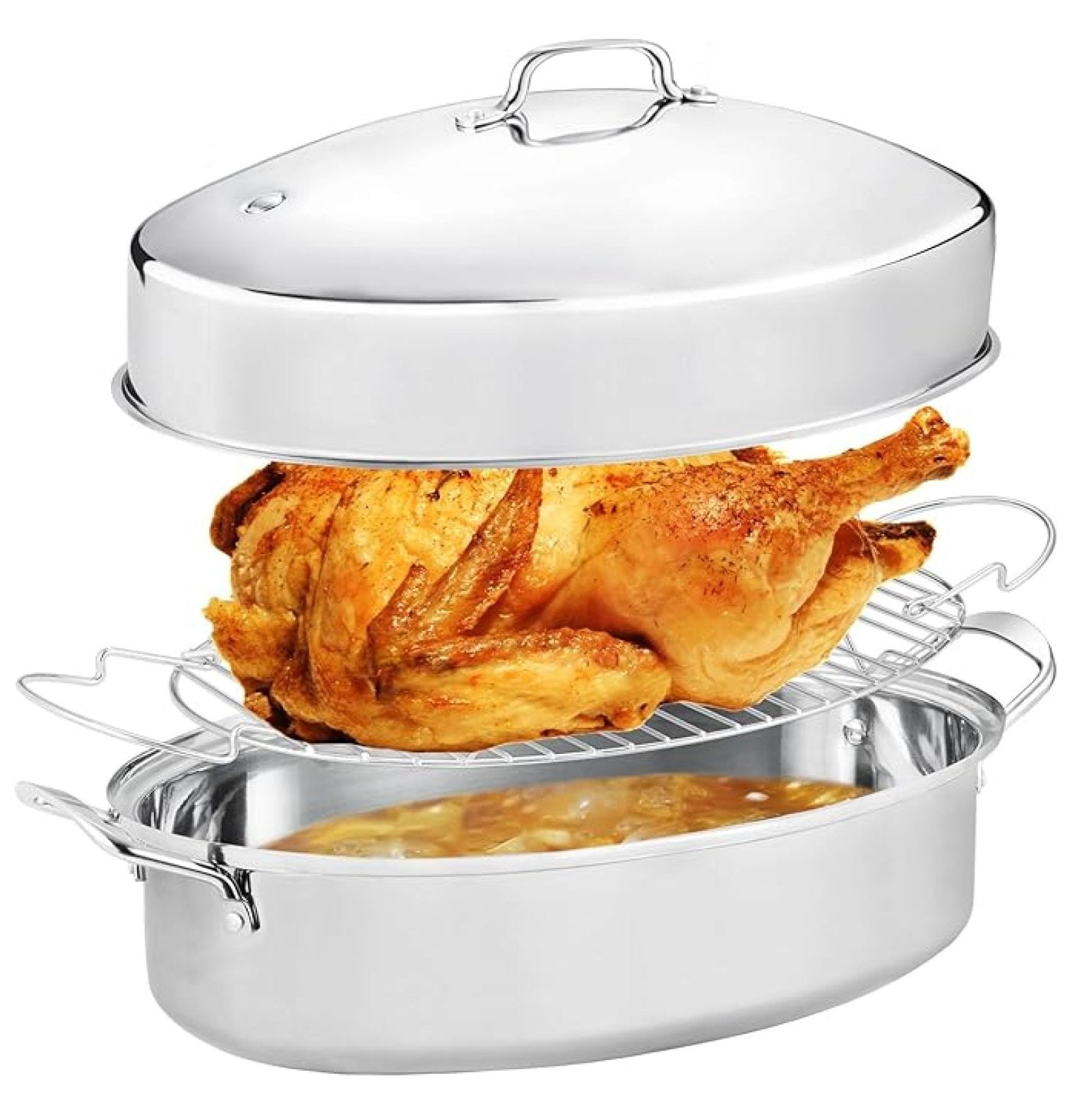 22" Large Roasting Pan with Rack and Lid,Oval Turkey Roaster Pan for ...