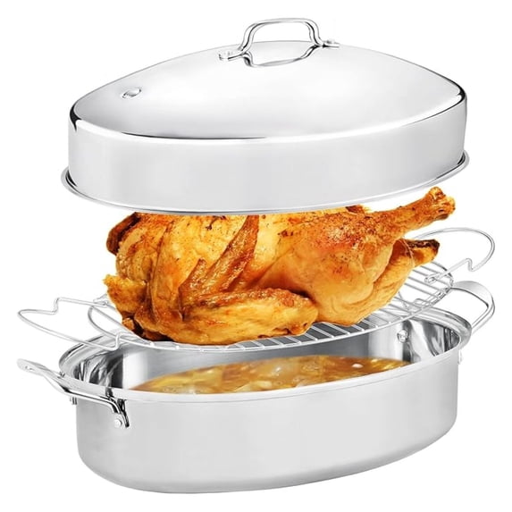 22" Large Roasting Pan with Rack and Lid,Oval Turkey Roaster Pan for ...
