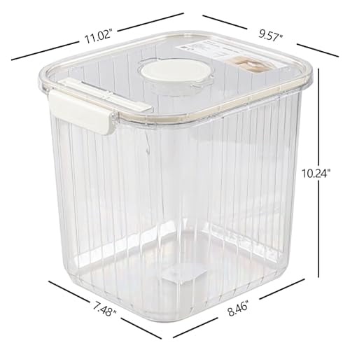 22 Lbs Large Rice Storage Container with Measuring Cup, Clear Pets Food Bin with Seal Locking ...
