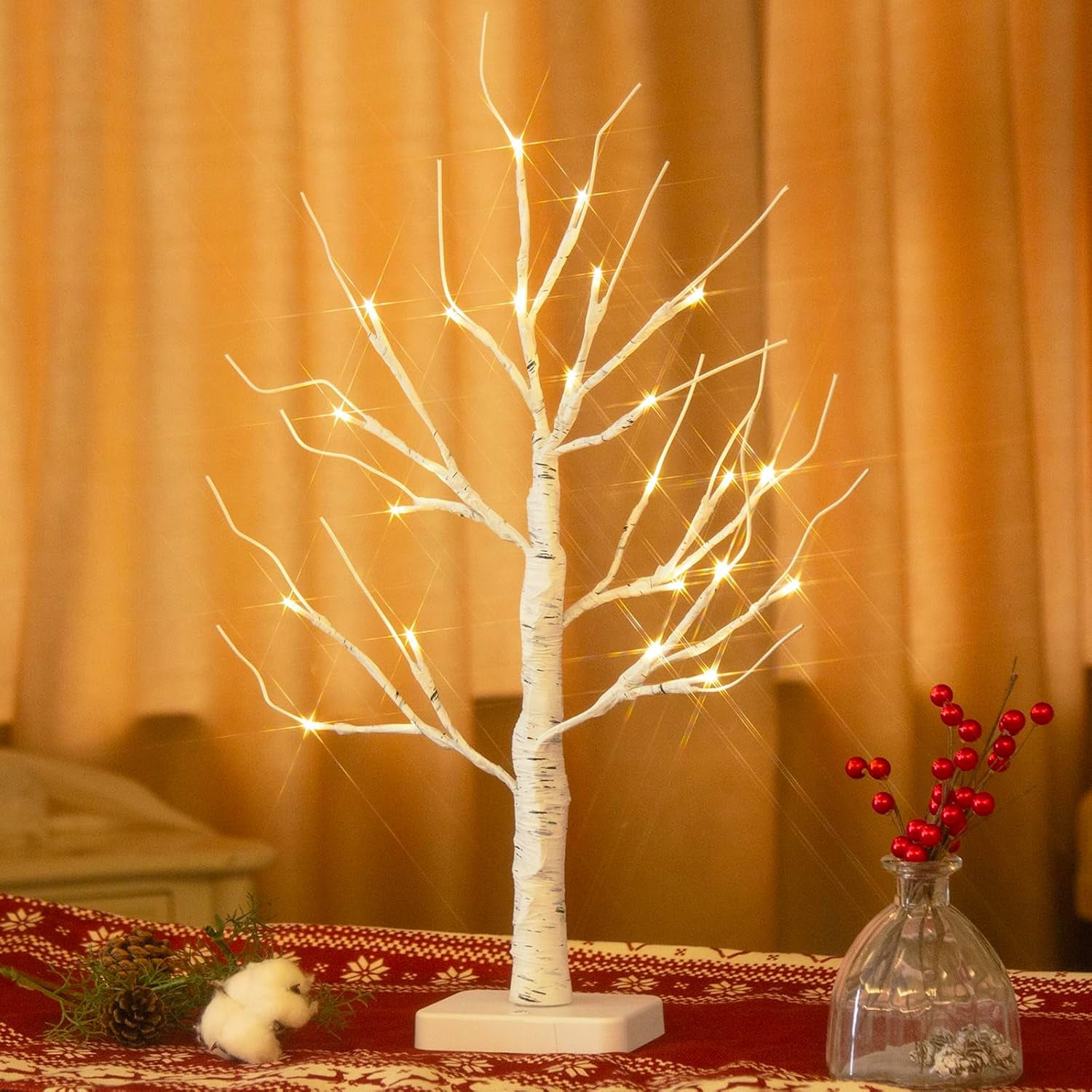 MY 22" Lighted Birch Tree, 24 LED Warm White Christmas Tree Decorations ...