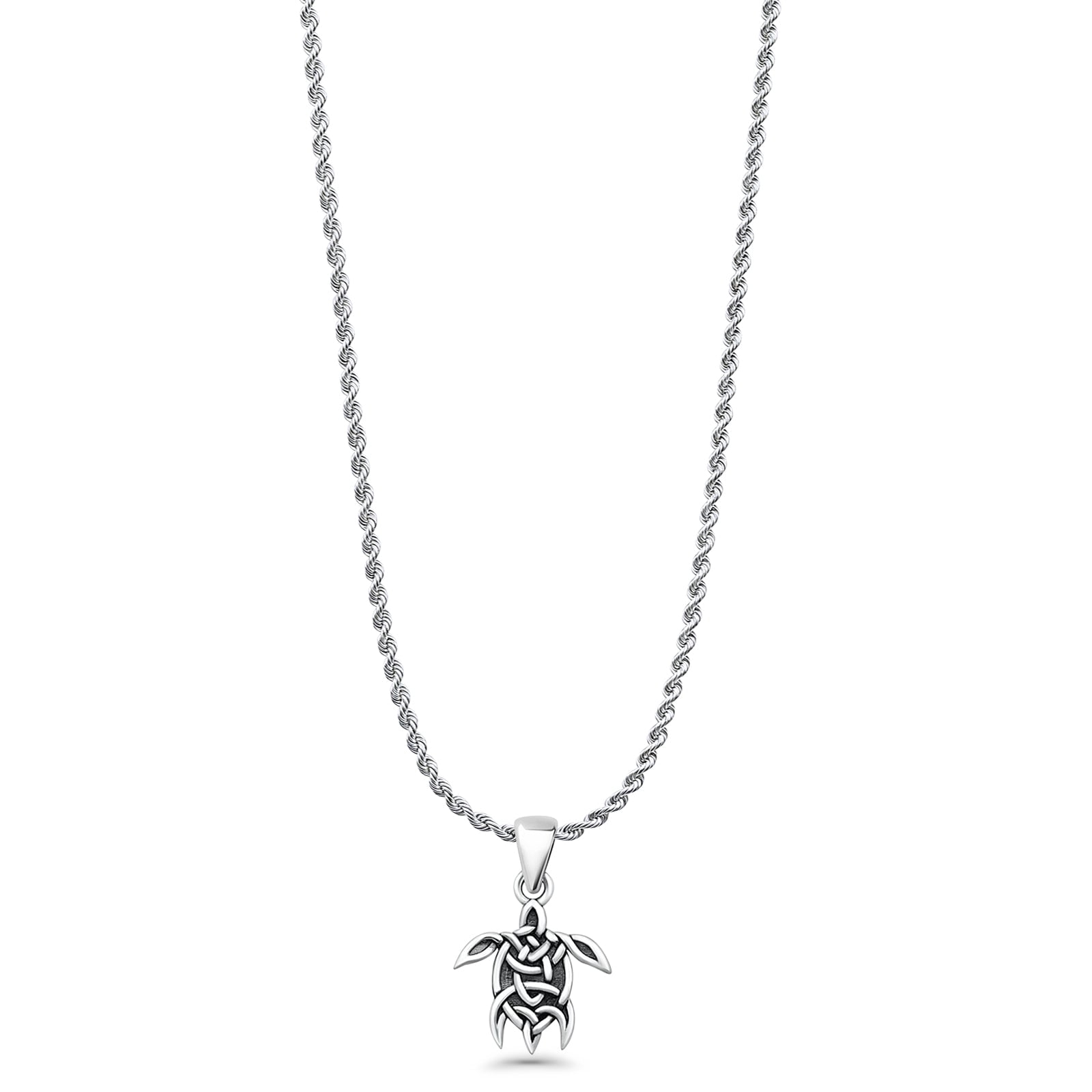 22" Long 1.1mm Rope Chain- Turtle Pendant Necklace Oxidized Vintage ...