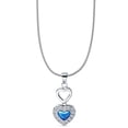22" Long 1mm Snake Chain- Lab Created Blue Opal & CZ Heart Pendant ...
