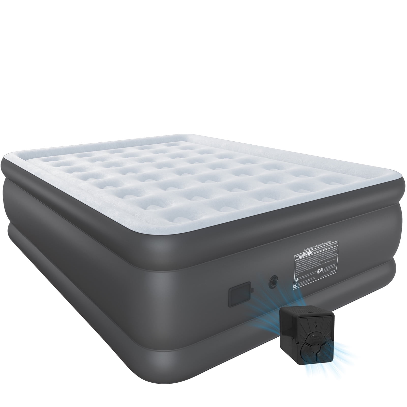 22" Luxury Queen Air Mattress with Built-In Battery Pump,Heavy-Duty ...