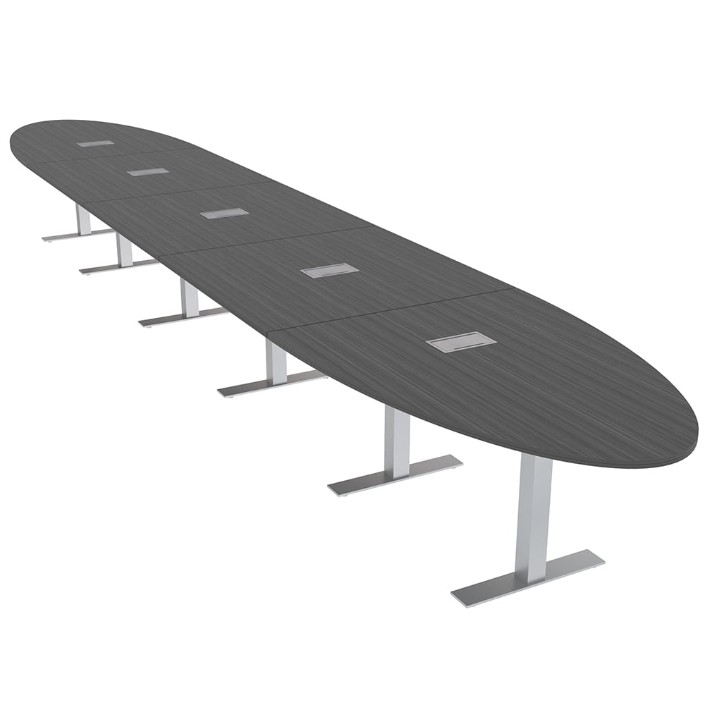 22' Modular Oval Boardroom Table With Metal T Bases And Electric Units ...