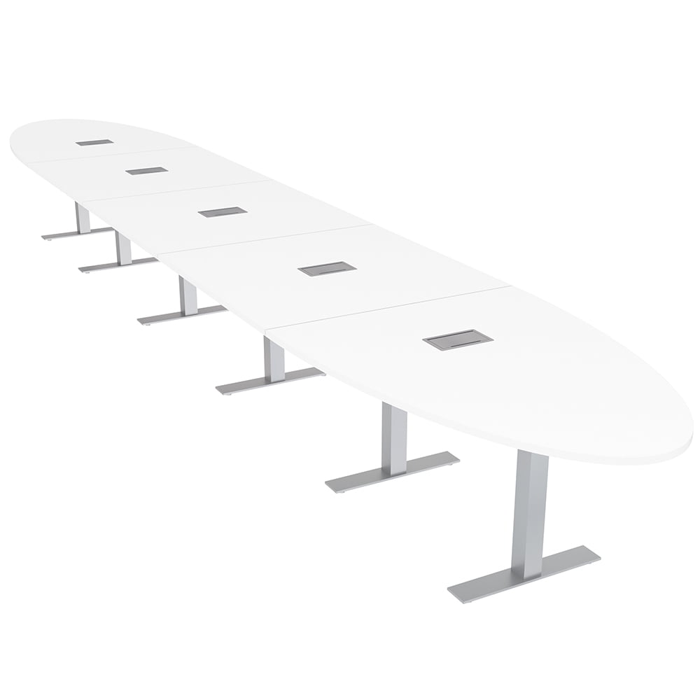 22' Modular Oval Boardroom Table With Metal T Bases And Electric Units ...