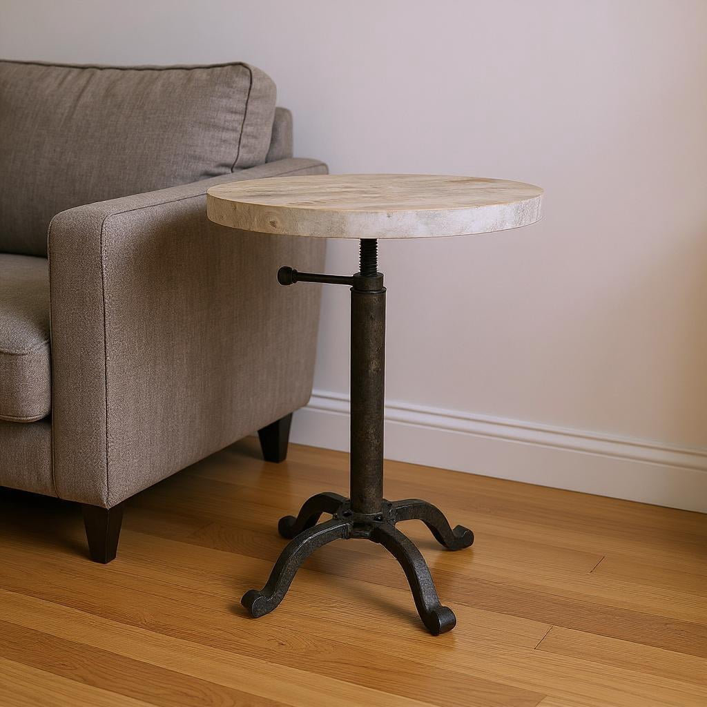 22" Natural and Black Solid Wood and Metal Height Adjustable Round ...