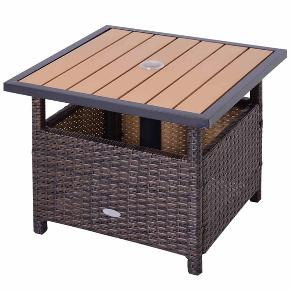 22" Outdoor Side Table with Umbrella Hole, Rattan Wicker Patio End ...