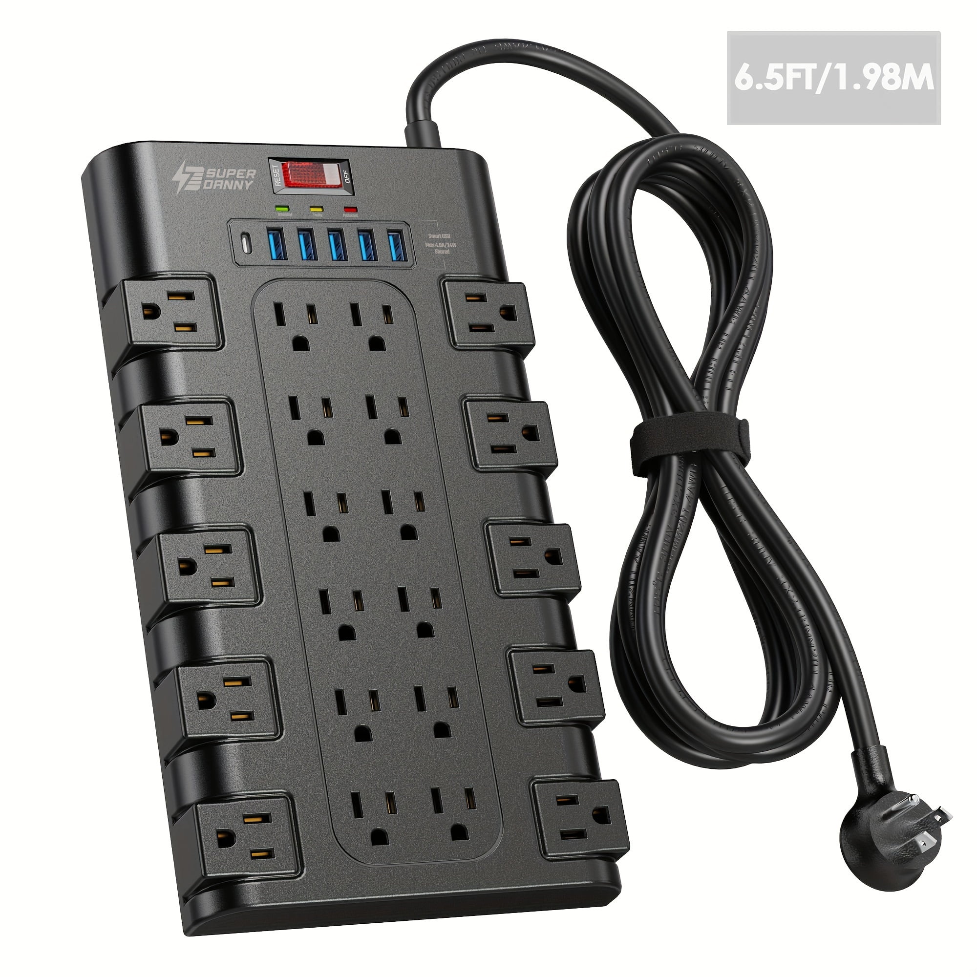 22 Outlet Power Strip With 6 USB & USB-C: 15A Surge Protection For Home ...