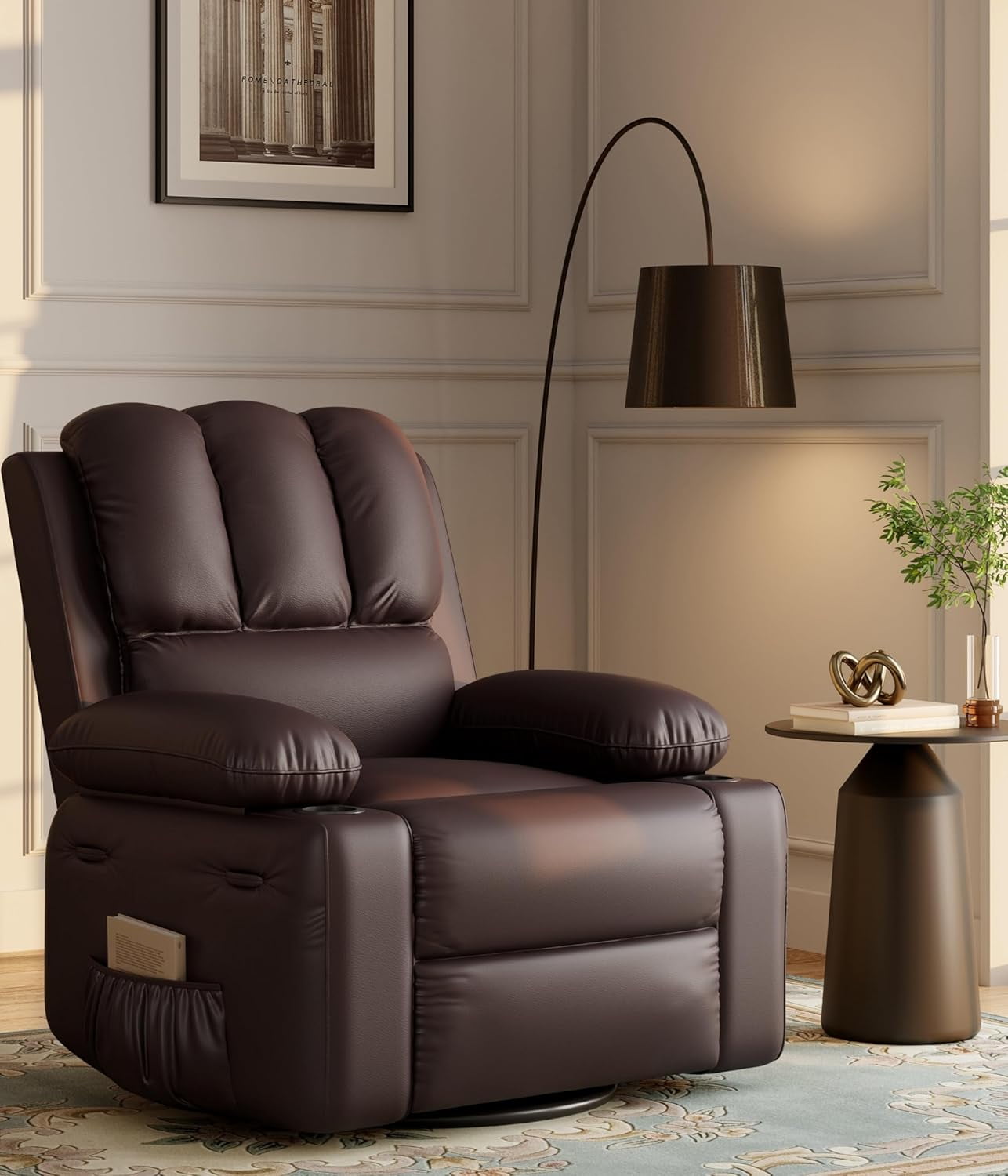 22'' Oversized Massage Recliner Chair with Heat, 400 Lb Capacity PU ...